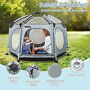 Baby Playpen for Babies and Toddlers, BIUSIKAN Premium Portable Baby Play Yard, Lightweight Pop Up Pack and Play Baby Beach Tent with Canopy and Travel Bag, Toddler Playpen for Indoor/Outdoor use