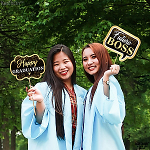 KatchOn, Black Graduation Photo Booth Props 2024 - Pack of 33 | Grad Photo Props, Black and Gold Graduation Photo Props | Graduation Props for Photoshoot 2024, Graduation Decorations Class of 2024