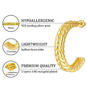 UnicoRing Chunky Gold Hoop Earrings for Women 14K Real Gold Plated Lightweight Twist Small Hoops Hypoallergenic Cute Jewelry(25mm)