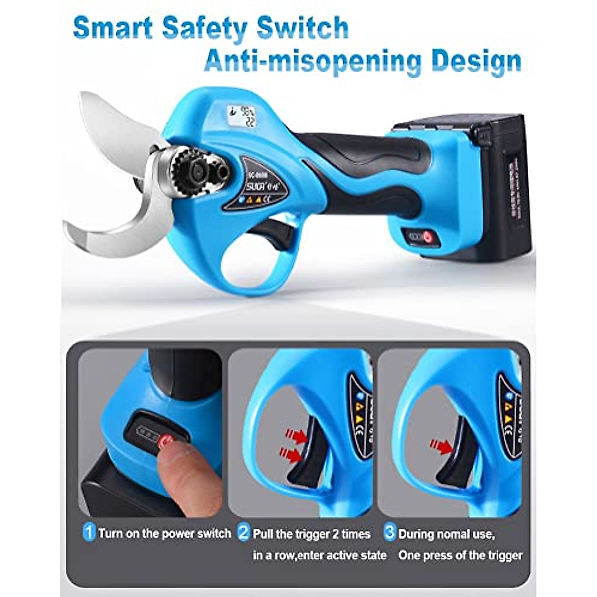 Cordless Electric Pruning Shears 32mm,16.8V Rechargeable Pruner Garden Shears Lightweight Branch Cutter with Backup Battery Powered and Portable Case (Size : Without Extension bar)