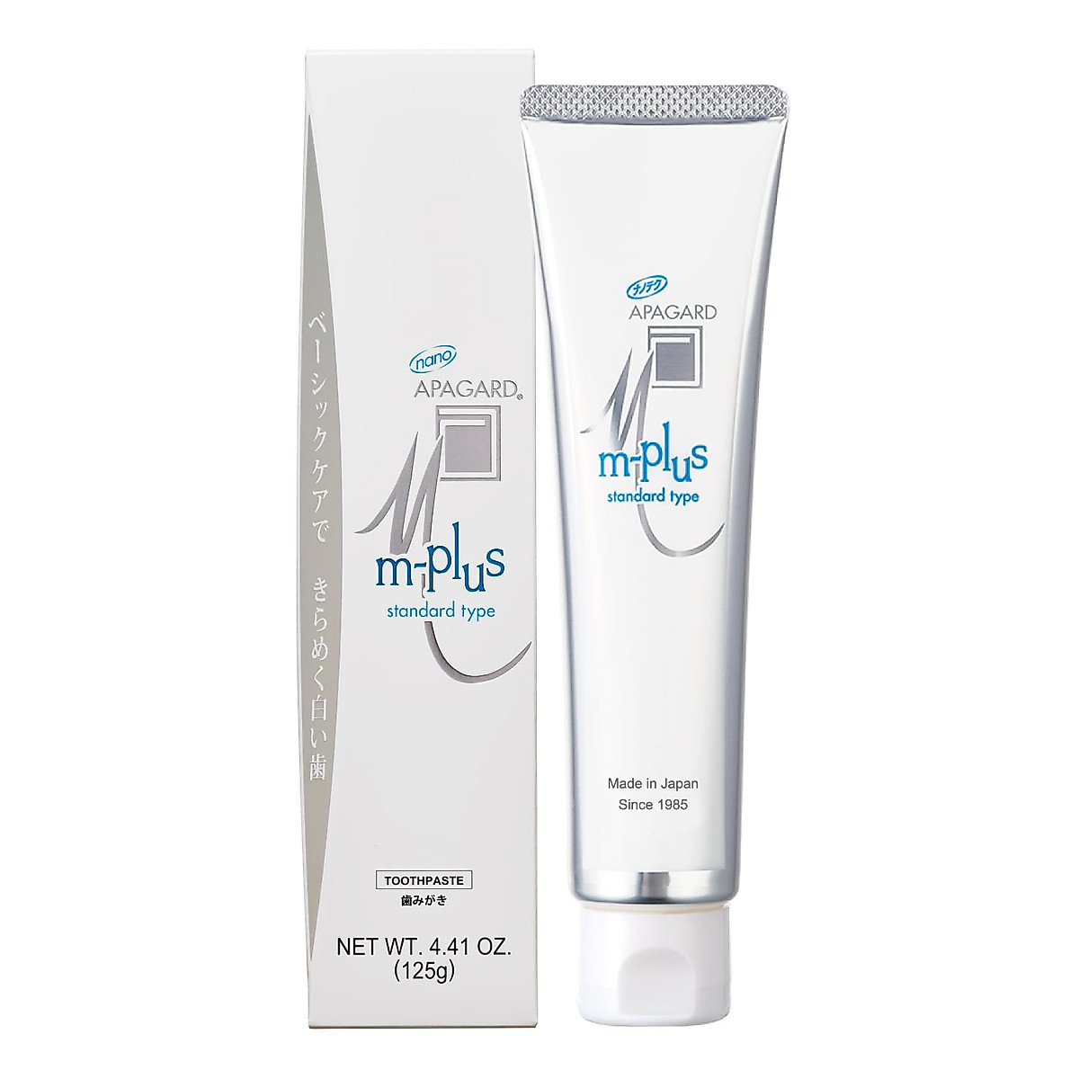 APAGARD® M-plus, Sangi's Nano-Hydroxyapatite Toothpaste for Naturally Whiter Teeth Made in Japan, No Fluoride, for family use, 125g / 4.4 oz, Mild Mint Flavor, 1 Pack