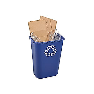 Rubbermaid Commercial Rubbermaid 295773BE Large Deskside Recycle Container w/Symbol, Rectangular, Plastic, 41.25qt, Blue