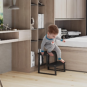 iTsst Step Stool for Adults Kids,Heavy Duty Sturdy Two Step Stool with 500LBS Capacity for Kichen Bathroom High beds, Wooden&Metal Frame, Non-Slip Rubber Pads