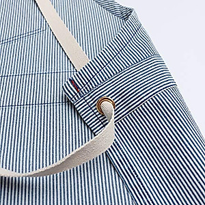 Jeanerlor Blue Striped Denim Aprons for Women and Men - Jean Cross Back Apron Adjustable Neck Unisex with 4 Pockets for Barista, Chef, Barber, Painter and Gardener, Adjustable M to XXL