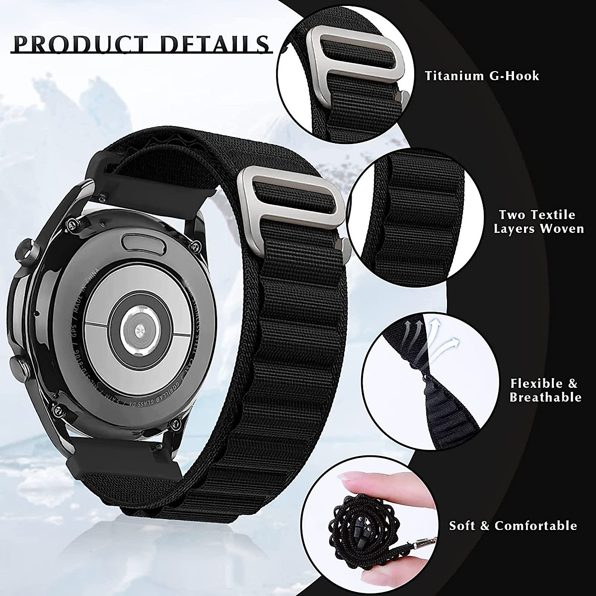 Nylon Sport Band Compatible with Samsung Watch Band 5 Pro/ Galaxy Watch 6 & 5 & 4 & 3 / Watch 6&4 Classic/ Gear S3 & S2/ Active 2 Band, 20mm&22mm watch band for Samsung Watch 47/46/45/44mm 43/42/41/40mm