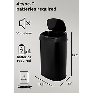 YIQIEDEY Automatic Trash Can Touchless Stainless Steel Trash Can 13 Gallons Large Size Mute Kitchen Trash Can with Odor Control System Suitable for Kitchen, Bathroom, Room, Office (Black)