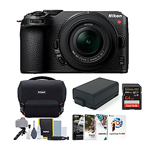 Nikon Z 30 Mirrorless Camera Body with NIKKOR Z DX 16-50mm f/3.5-6.3 VR Lens Bundle with Battery, Gadget Bag, 64GB Memory Card and Software Suite (5 Items)