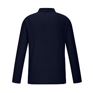 MEOILCE Long Sleeve Knit Polo Shirts Mens Slim Fit Casual Basic Button Up T-Shirt Fashion Stretch Ribbed Golf Shirts Navy