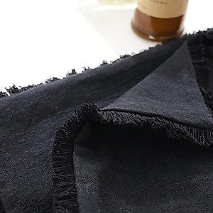 Linen Fringed Throw Pillow Cover - Soft Cozy Boho Cushion Covers with Tassel for Couch Sofa Farmhouse Natural Decor Burlap Pillowcase, Black 18x18 inches