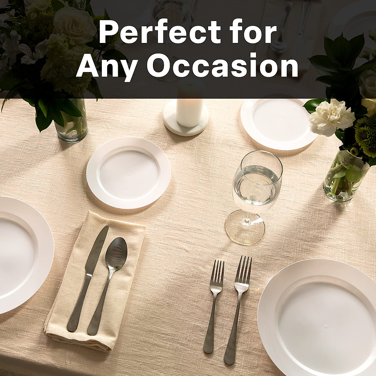 Aya's Cutlery Kingdom White Disposable Plates - Heavy Duty Plastic Plates for Party, Events, and Holidays - 30 Dinner Plates and 30 Salad Plates - Durable Square Plastic Dinnerware Set - Pack of 60