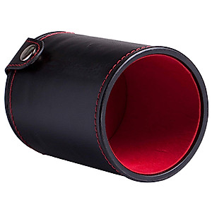 Cyber-Deals Set of Dice Cup Black PU Leather with Storage Compartment Red Felt Lined + 16mm Zinc Alloy Metal Dice, Gift Boxed (Nickel, Black)