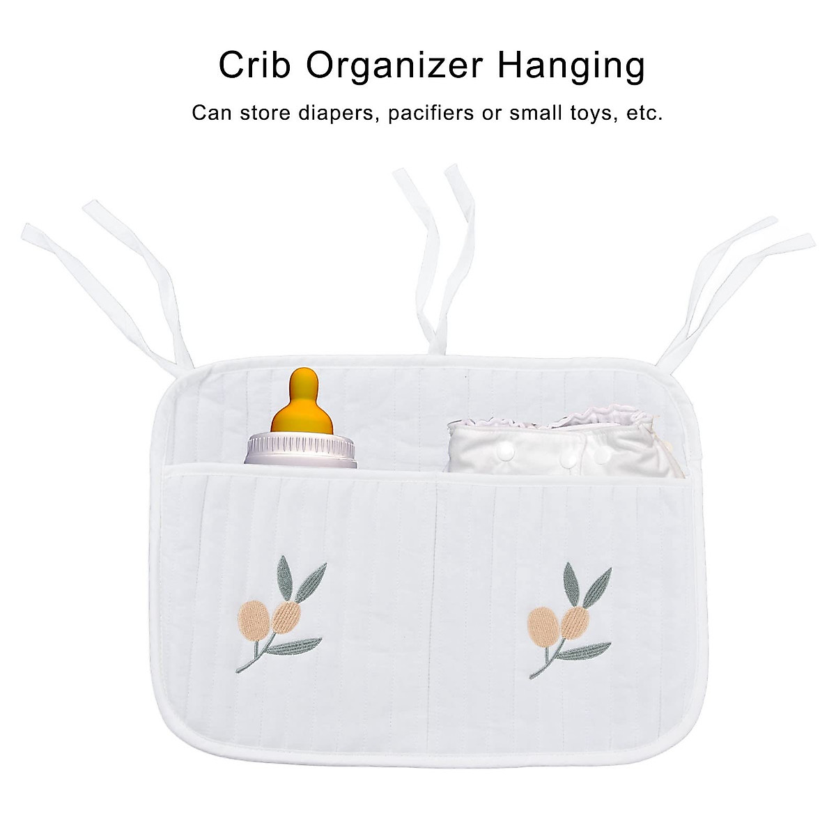 Eujgoov Crib 2 Pockets Organizer, Baby Bedside Hanging Storage Bag Soft Cotton Crib Bedside Organizer Hanging Bed Practical Storage Bag for Strollers Furniture(Olive Tuba)