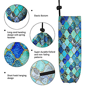 WAWEKMUZ Cute Plastic Bag Holder,Blue Teal Pattern,Grocery Bags Dispenser,Shopping Bag Organizer,Gifts for Kitchen Decor