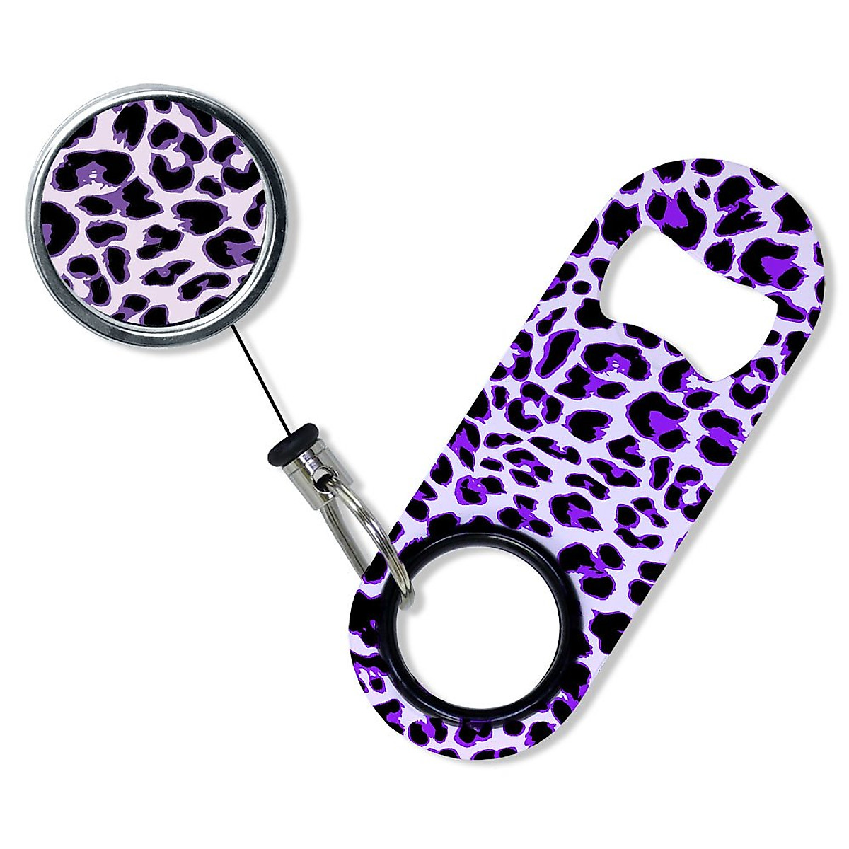 BarConic Mini Opener with Retractable Reel - Purple Cheetah