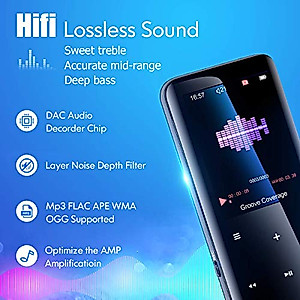 32GB Mp3 Player with Bluetooth 5.0 - Aiworth Portable Digital Lossless Music MP3 MP4 Player for Kids with FM Radio HD Speaker for Sports Running Super Light Metal Shell Touch Buttons