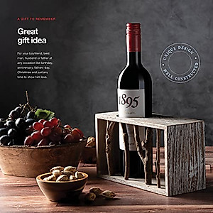 Wooden Wine Rack - Wine Bottle Holder - Rustic Tabletop Birch Wood Single Wine Stand - Freestanding Countertop Liquor Bottles Display w/ Branch Accents, Handmade Gift Decor Housewarming Bar or Kitchen