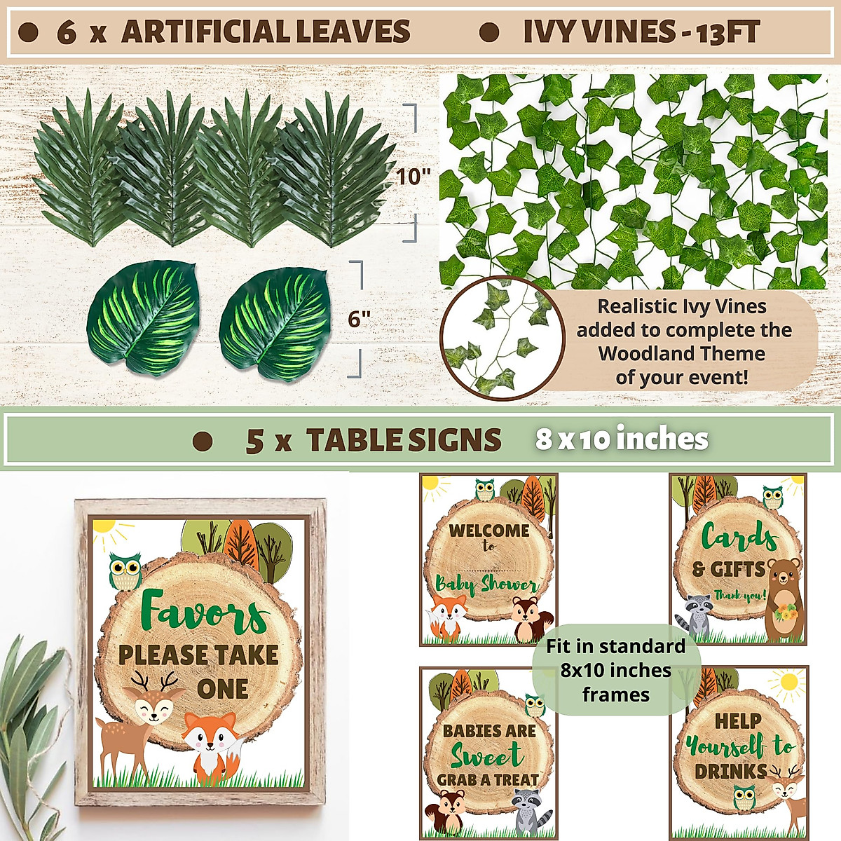 156 pc Woodland Baby Shower Decorations for Boy Kit - Includes Woodland Balloon Arch with Baby Boxes with Letters for Baby Shower, Oh Baby Banner, Animal Balloons, Woodland Creatures Cutouts, Leaf Vines, Table Signs and More - Ideal for Woodland Theme Bab