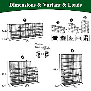 C&AHOME Wire Cube Storage Unit, Interlocking Metal Wire Organizer with Divider Design, Modular Cabinet with Plastic Panels, Bookshelf Stackable Closet Organizer with Small Hooks, Black UWCSIM08B