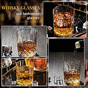 RorAem Whiskey Glasses Set of 4 - Bourbon Glasses Crystal Rocks Glasses Whiskey Gifts for Men Old Fashioned Glasses for Whiskey Cognac Scotch Cocktail Vodka Liquor Rum Home Bar 11oz