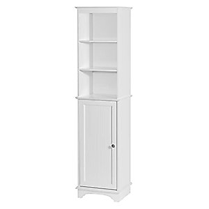 Spirich Home Freestanding Storage Cabinet with Three Tier Shelves, Tall Slim Cabinet, Free Standing Linen Tower, White