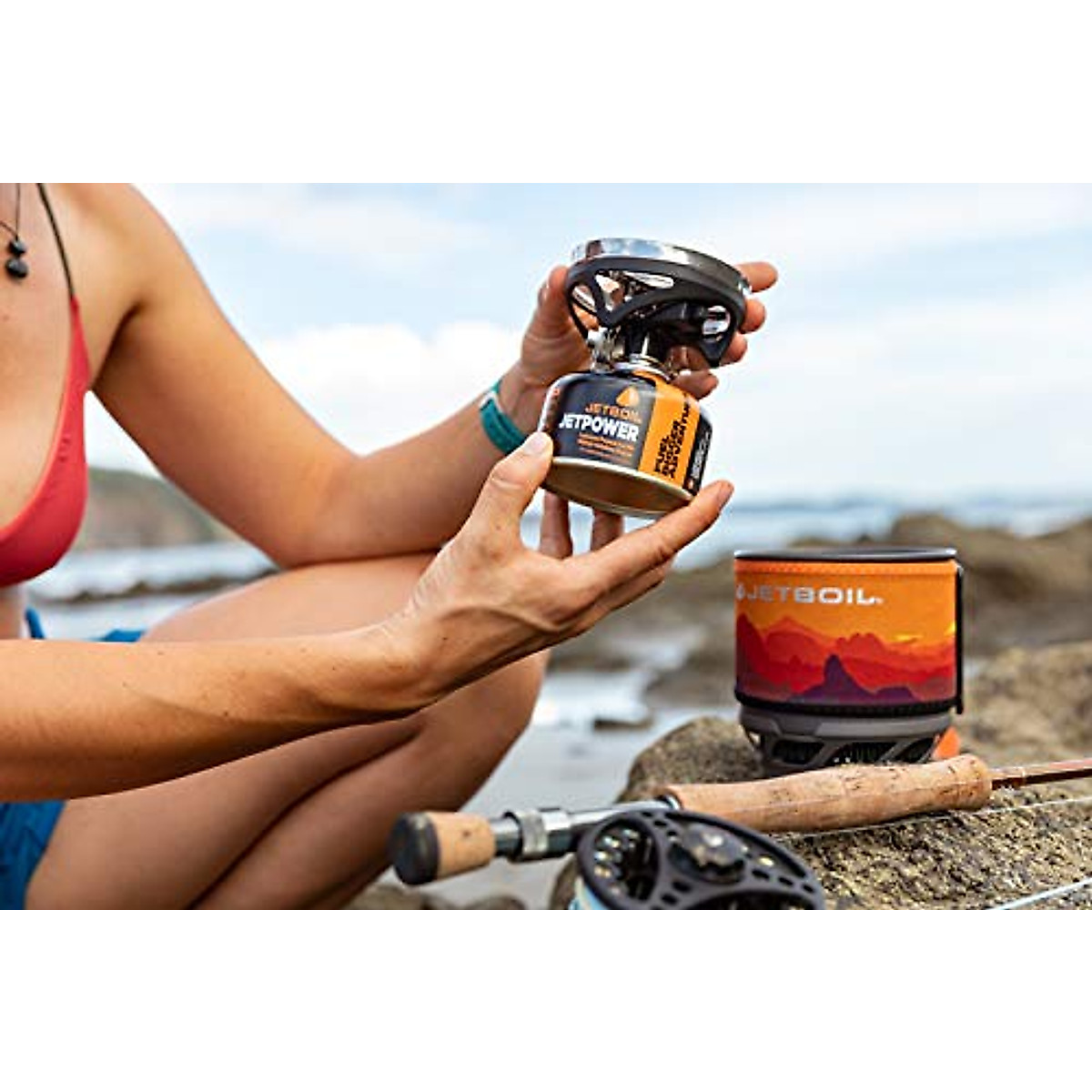 Jetboil MiniMo Camping and Backpacking Stove Cooking System with Adjustable Heat Control (Sunset)