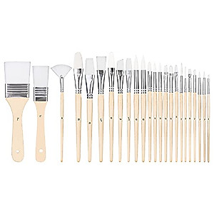 Amazon Basics Paint Brush Set, Multi-shaped Nylon Paint Brushes for for Acrylic, Oil, Watercolor, Gouache, 24-Piece