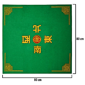 Mahjong and Pai Gow Poker Play Mat - 30" x 30" Green Felt Double Sided Mat - 2-n-1 Table Cover for Classic Chinese Tile Card Game - Slip Resistant Layout for Cards, Dominoes or Tiles - 2-4 Players