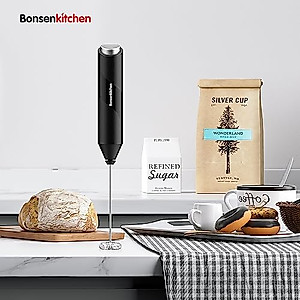 Bonsenkitchen Milk Frother Handheld, Electric Milk Foam Maker with Stainless Steel Whisk, Hand Drink Mixer for Coffee, Lattes, Cappuccino, Matcha, Battery Operated, Electric Stirrer Coffee Mixer Wand