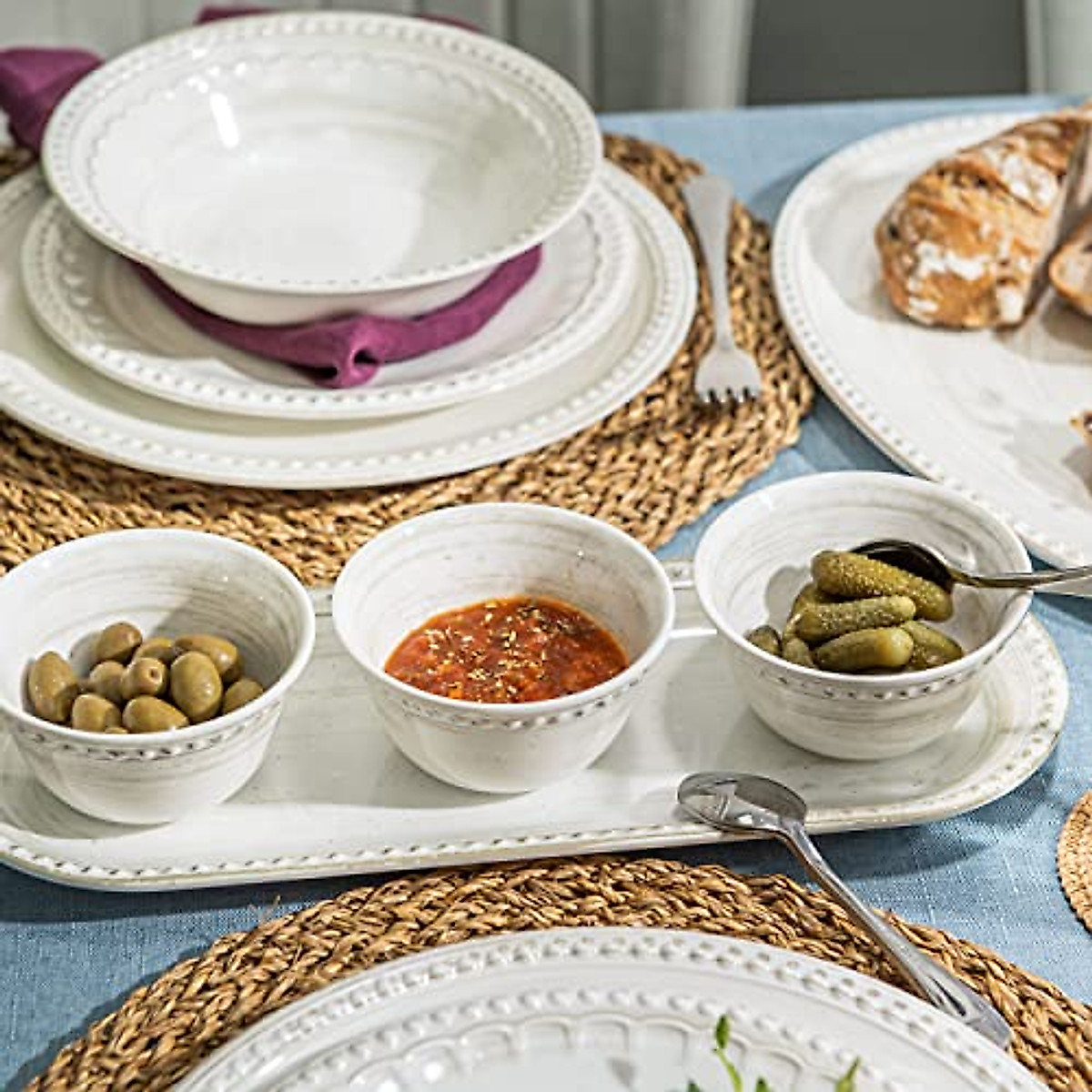 Zak Designs French Country House Melamine Plastic Oval Serving Platter (16 inches, Oyster), Condiment Bowl-Tray 4pc, durable and BPA Free