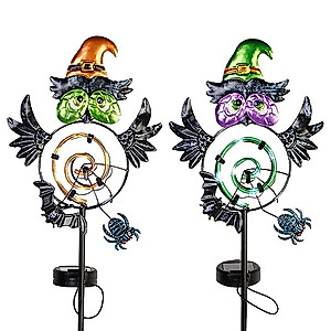 Viveta Halloween Solar Lights Outdoor, 2 Pack Halloween Solar Stake Lights Owl Decor with Led Lights for Pathway Garden Yard Patio