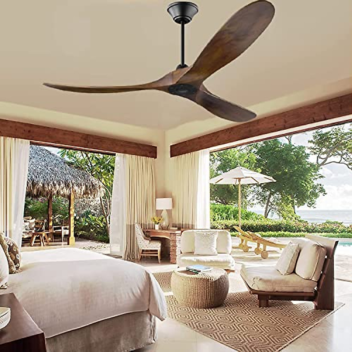 Ceiling Fan No Lights 70" Large Ceiling Fan, Outdoor Ceiling Fan for Patio, Wooden Ceiling Fan Damp Rated 3 Blade Large Airflow Indoor Outdoor Farmhouse Ceiling Fan for Exterior House Porch Gazebo