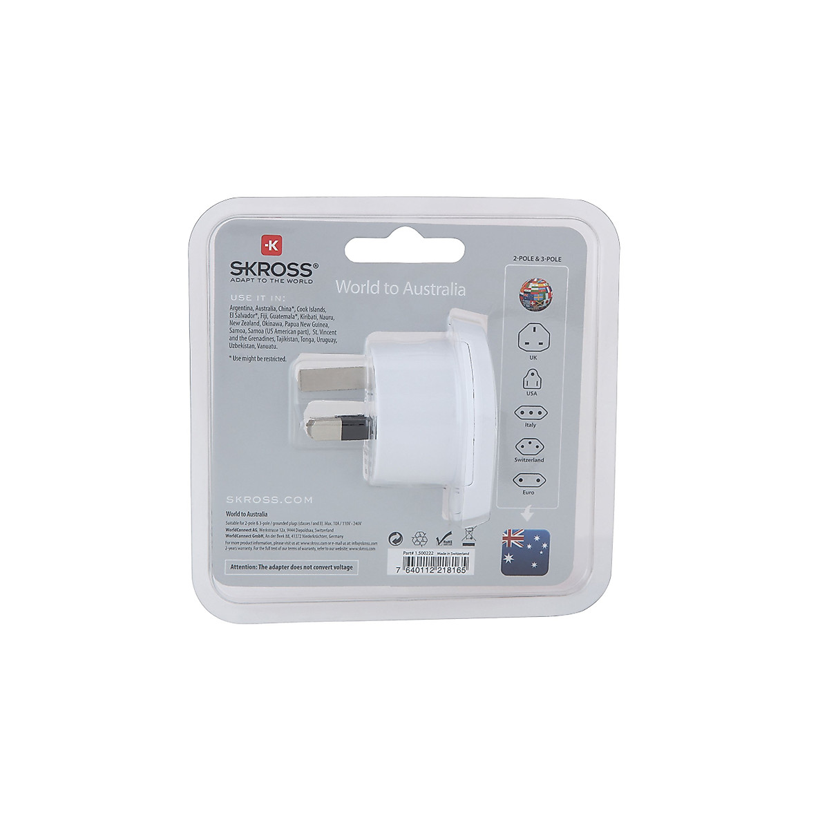 Skross World to Australia/China Country Travel Adaptor, White