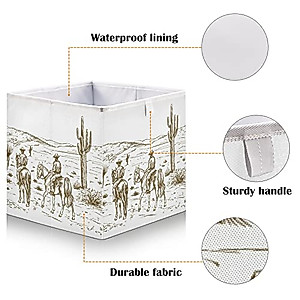 xigua Western Desert Cowboys Rectangle Storage Bin Large Collapsible Storage Box Canvas Storage Basket for Home,Office,Books,Nursery,Kid's Toys,Closet