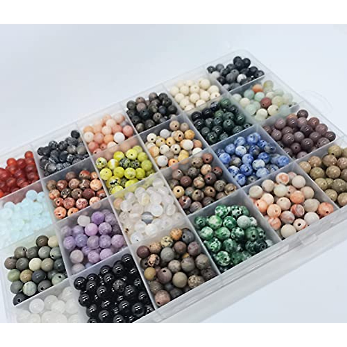 1200pcs 6mm Natural Round Stone Beads Gemstone Beading Loose Gemstone Beads Hole Size 1mm DIY Smooth Beads for Bracelet Necklace Earrings Jewelry Making,Box Packed (24 Material -2,6mm)