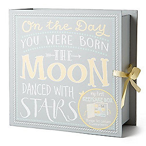 Votum Baby Keepsake Box for Treasured Memories, Moon & Stars - Lightweight, Handcrafted Baby Boxes with 9 Labeled Compartments for First Memories - Gender Neutral Baby Shower Gifts for Girls, Boys