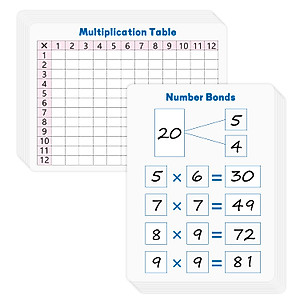 10 Pack Multiplication Chart Whiteboard Card - Double-Sided 9" x 12" Dry Erase Board, Math Manipulatives White Board for Kids Students, Classroom and Home Learning，Small White Board Card Dry Erase