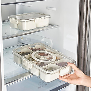 Fumitt Snack Box Container, Divided Serving Tray with Lid and Handle, Portable Snack Organizer for Adults Veggie Tray Charcuterie Boxes Fruit Tray Candy (2.4L 8 Compartments)