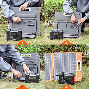 Flashfish 18V/60W Foldable Solar Panel, Portable Solar Charger with DC Output for Flashfish 151Wh/166Wh/222Wh(Sold Separately), USB-C/QC3.0 for Phones, Tablets On Camping Van RV Road Trip