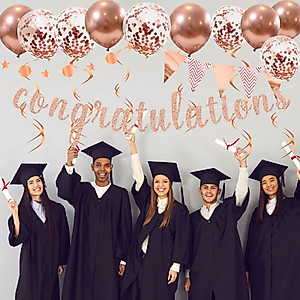 Rose Gold Congratulations Decorations Set Congratulations Banner,Pennant,Star Circle Dots Garland,Hanging Swirls.Baby Shower,Graduation,Retirement,Wedding,Birthday,Anniversary Party
