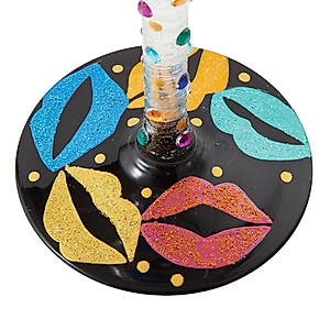Enesco Designs by Lolita Made for Kissing Hand-Painted Artisan Wine Glass, 15 Ounce, Multicolor