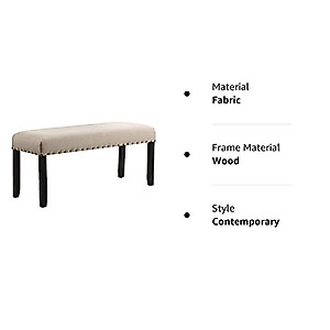 Roundhill Furniture Biony Fabric Dining Bench with Nailhead Trim, Tan