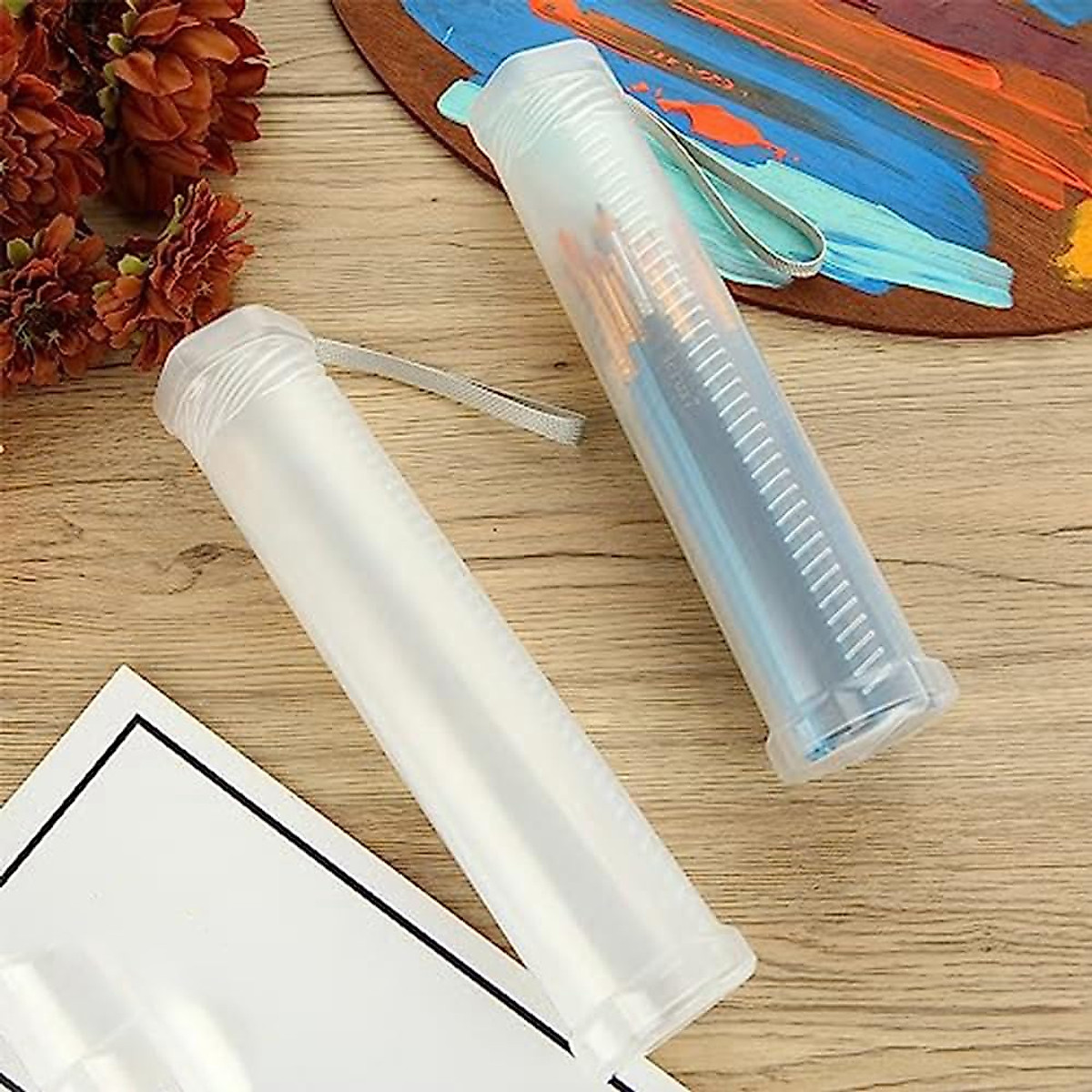 ALOEU 4 Piece Extendable Plastic Paint Brush Case Clear Long Paint Brush Holder Tube Storage Pencil Container