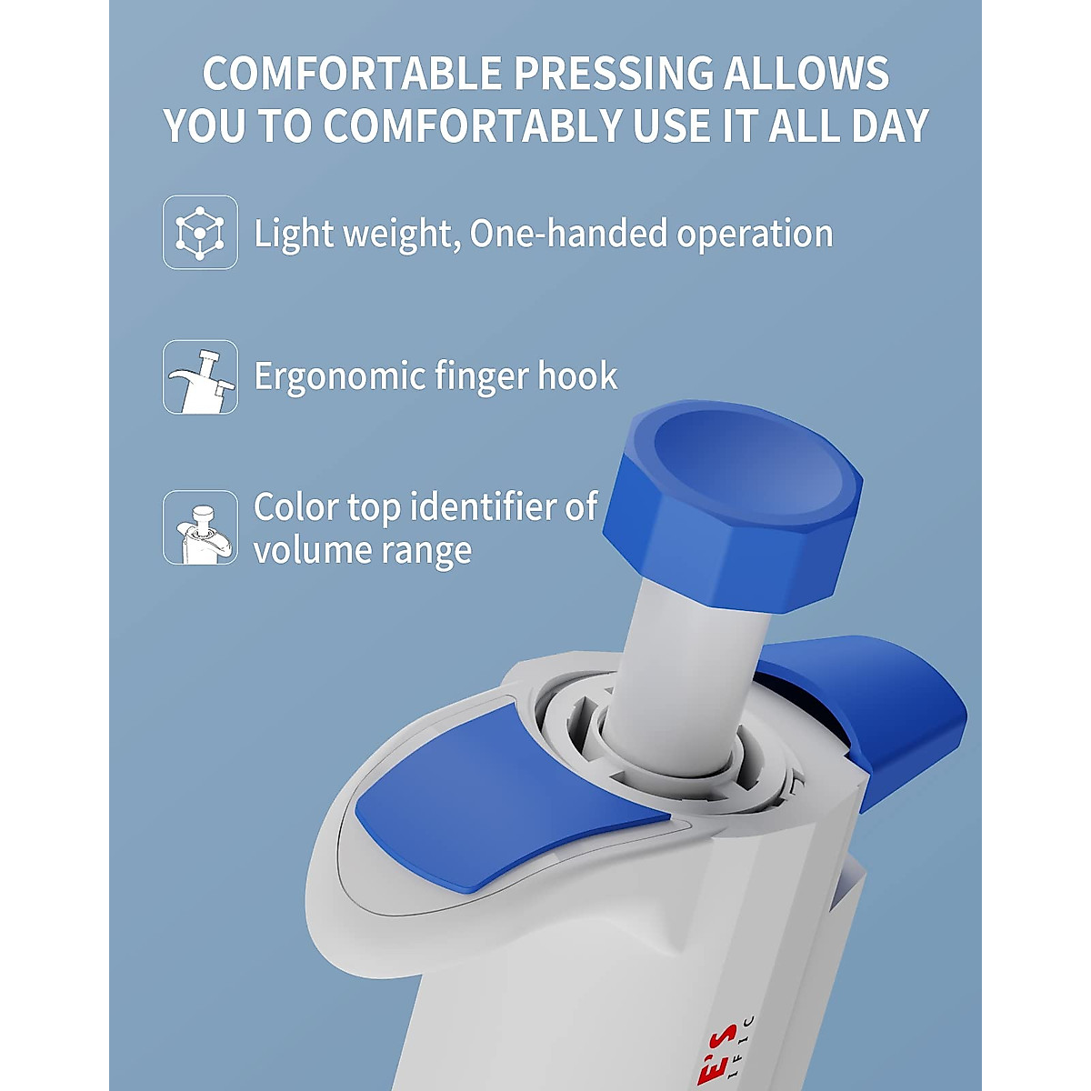 Adjustable Pipettes 20-200μl, Single Channel Pipette Lab Micropipettes Variable Volume, Four E's Scientific