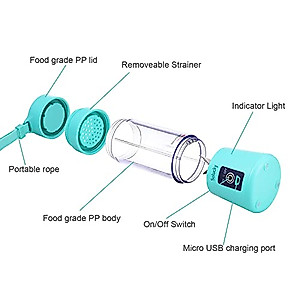 Portable Blender, Solucky Personal Size Blender, 380 ml Mini Juicer Cup, Household Fruit Mixer, Small Blender for Shakes and Smoothies, USB Rechargeable with 6 Blade, Ideal for Travel, Home and Office