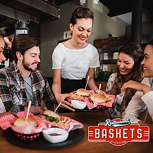 Plastic Fast Food Baskets - HUGE 12" x 9" Food Baskets For Serving - Reusable Foodservice Restaurant Diner Burger Fish Chip Sandwich Plates Tray Platter (12 Pack, Black)