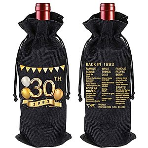30th Birthday Wine Bag, Back in 1993 Birthday Gift Wine Bag for Women Men, Birthday Party Supplies Decorations, 30 Year Old Birthday Gifts for Her Him, 1 Pcs Wine Bag(Black Gold)