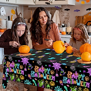 CMUSKO 3Pcs Neno Halloween Tablecloths-Glow Black Halloween Disposable Plastic Table Cover for Happy Halloween Party Supplies