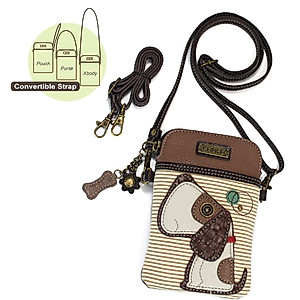 CHALA Cell Phone Crossbody Purse-Women PU Leather/Canvas Multicolor Handbag with Adjustable Strap - Toffy Dog - brown stripe