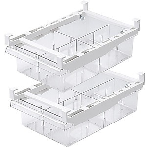 Cezoyx 2 Pack Fridge Drawer Organizer - Pull Out Refrigerator Organizer Bins with 2 Dividers, Fridge Shelf Holder Storage Box for Fruit, Vegetable, Food and Drinks, Fit for Fridge Shelf Under 0.6"