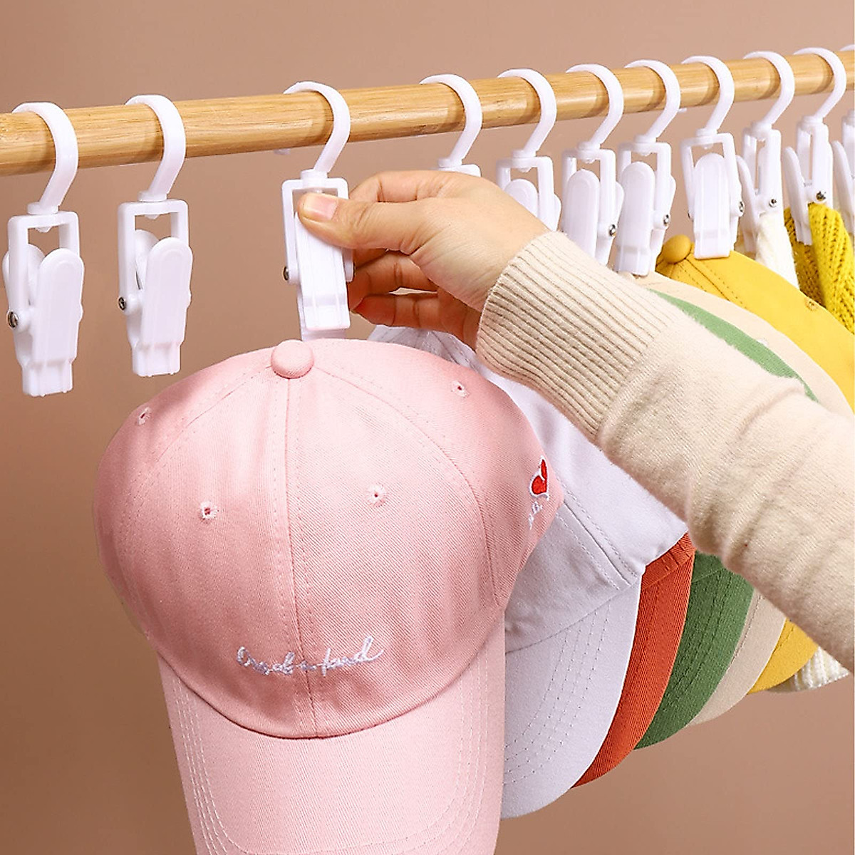 Laundry Hanging Hooks with Clips White Plastic Clothes Pins with Hooks Hanging Clips for Hats,Pants,Towel,Socks,Handbags,Jean Pant (30 Pack)